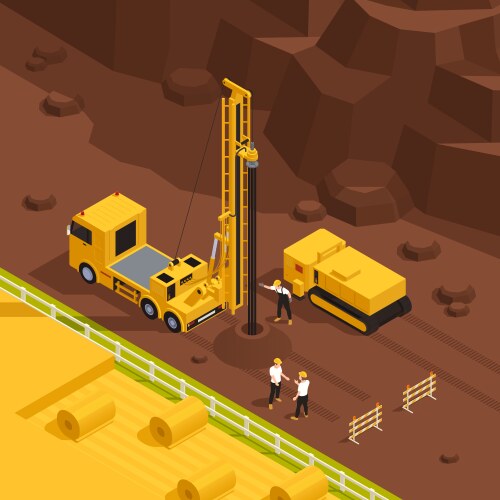Pile drilling machine isometric blueprints Vector Image