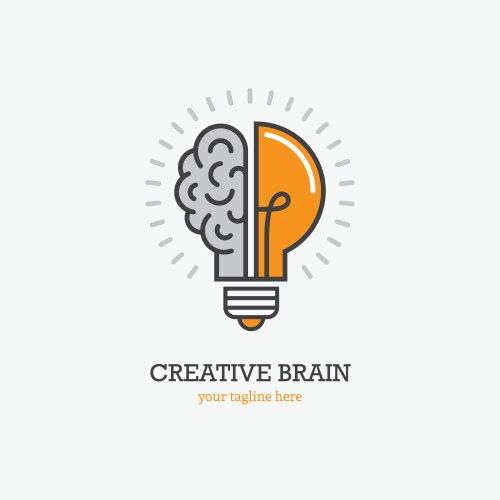 Creative light bulb and brain symbol Royalty Free Vector