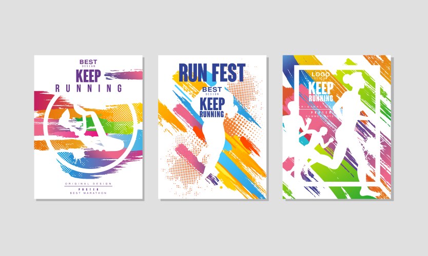 Run fest posters set sport and competition Vector Image