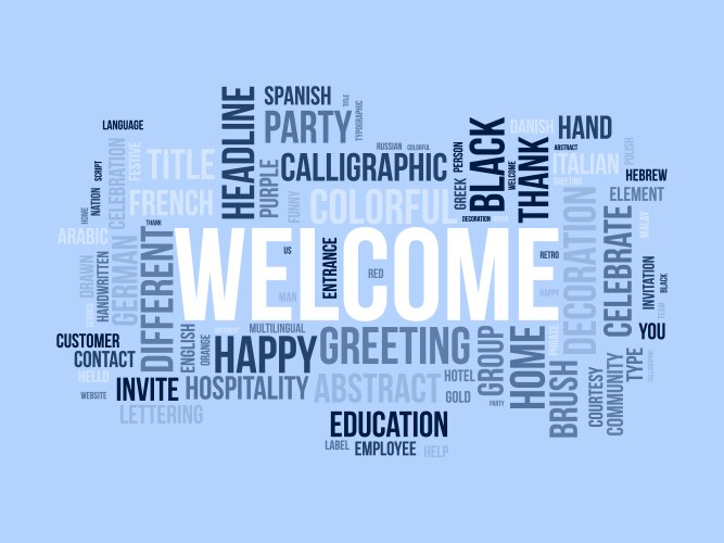 Welcome wordcloud template greeting concept Vector Image