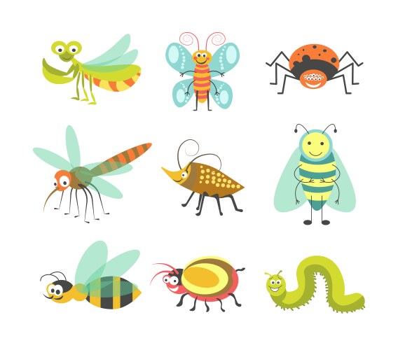 Cartoon bugs and insects set Royalty Free Vector Image