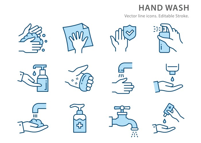 Hand washing instructions black and white Vector Image