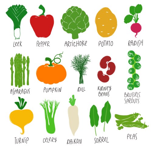 Vegetables set Royalty Free Vector Image - VectorStock