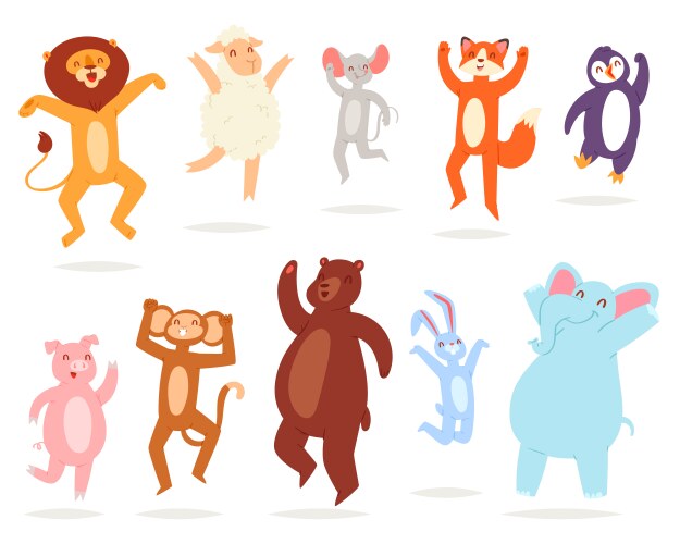 Big set funny and cute dancing animals Royalty Free Vector