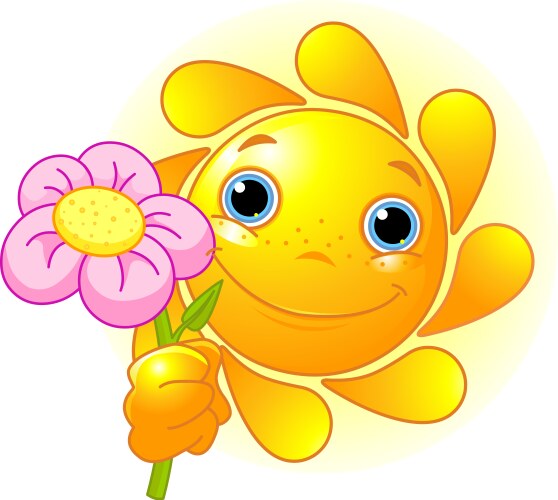 Cute cartoon sun with umbrella Royalty Free Vector Image