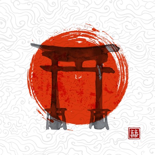 Torii gates hand-drawn with ink Royalty Free Vector Image