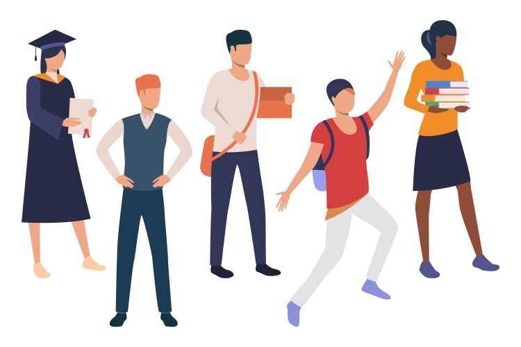 Cartoon cheerful college students set Royalty Free Vector