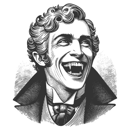 Smiling vampire with fangs engraving Royalty Free Vector