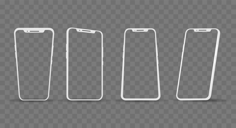 Three smartphones front view total white mockup Vector Image