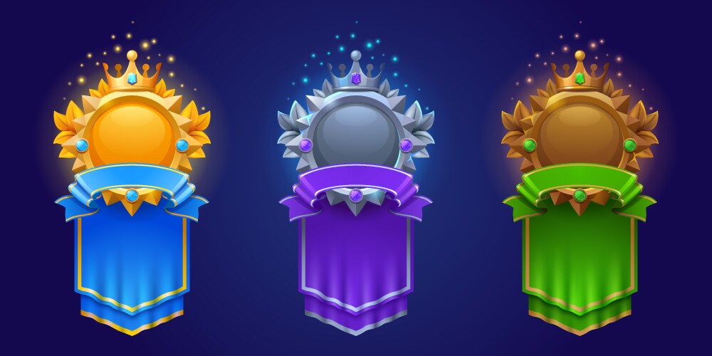 Game level icons medals stars ui badges trophy Vector Image
