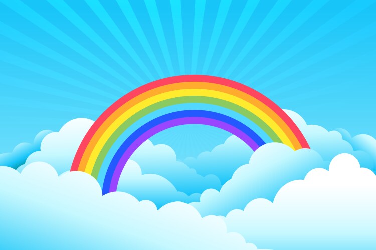 Colorful rainbow in blue sky Royalty Free Vector Image
