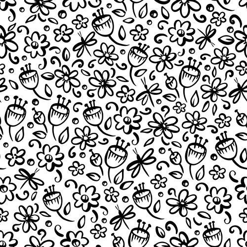 Floral folk outline seamless pattern Royalty Free Vector