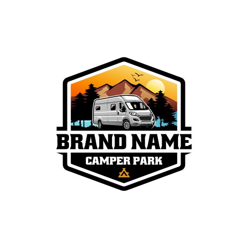 Caravan camper trailer logo Royalty Free Vector Image
