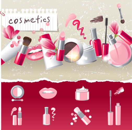 Glamorous make-up icons set Royalty Free Vector Image