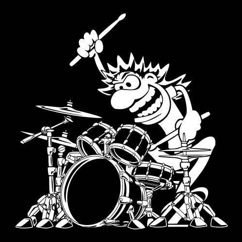 Wild drummer playing drum set cartoon Royalty Free Vector