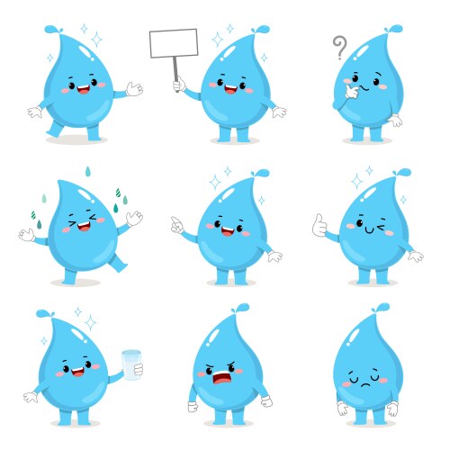 Cute cartoon drops funny drop emotional droplets Vector Image