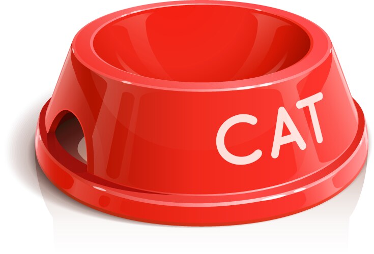 Red cat bowl full milk cartoon style Royalty Free Vector