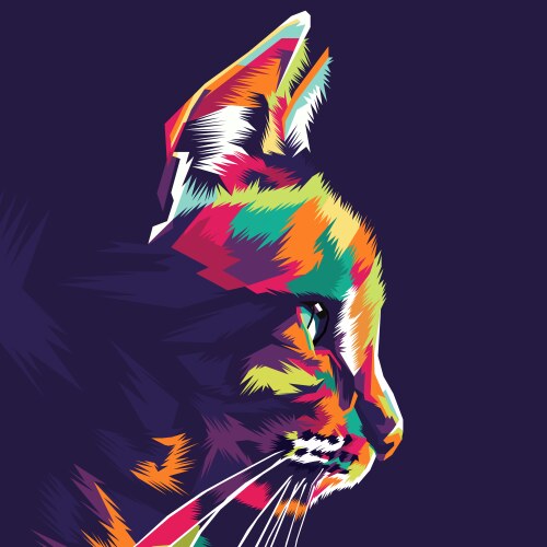 Colorful cool cat sitting and looking Royalty Free Vector
