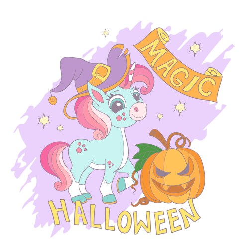 Hello halloween card with unicorn Royalty Free Vector Image
