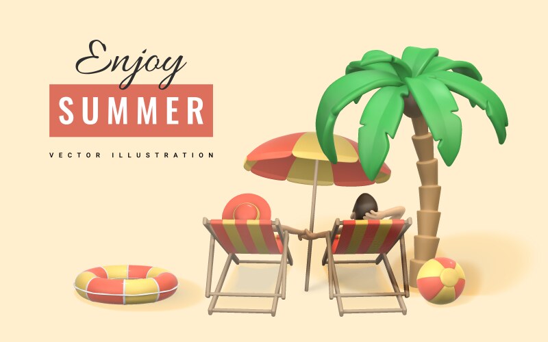 Enjoy summer promo banner design 3d Royalty Free Vector