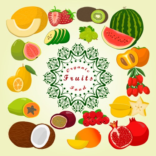 Tropical fruit set with signs Royalty Free Vector Image