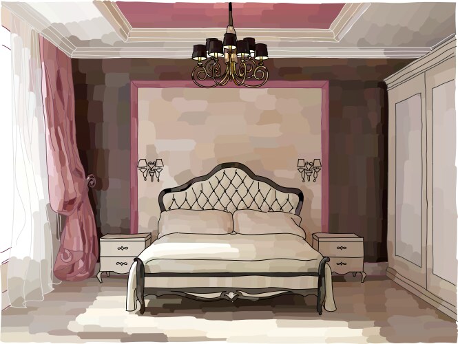 Night hotel bedroom cartoon interior Royalty Free Vector