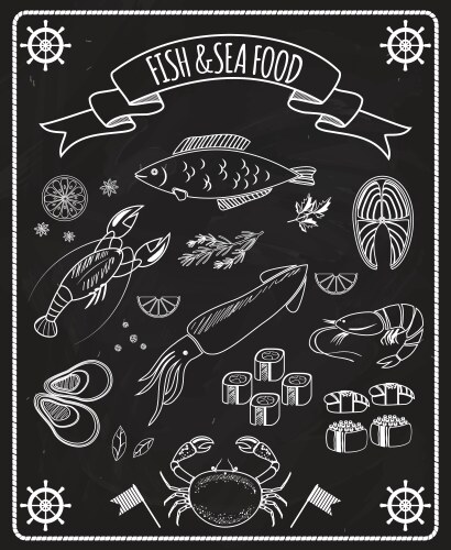 Seafood chalkboard menu template Royalty Free Vector Image