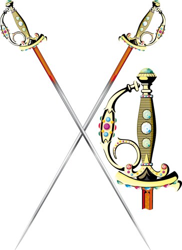 Two crossed swords that are behind the shield Vector Image