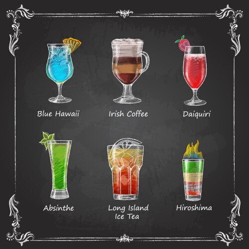 Bar menu design template for cocktail drinks Vector Image