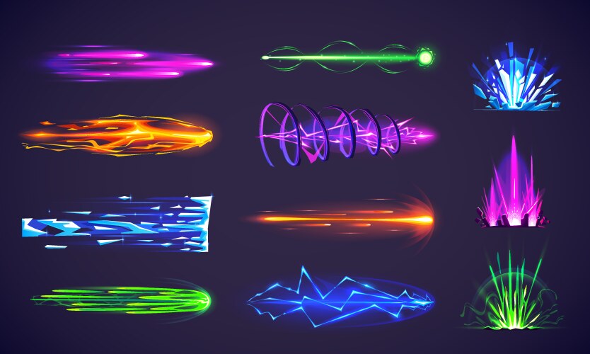 Magic game space gun with laser beam comic effect Vector Image