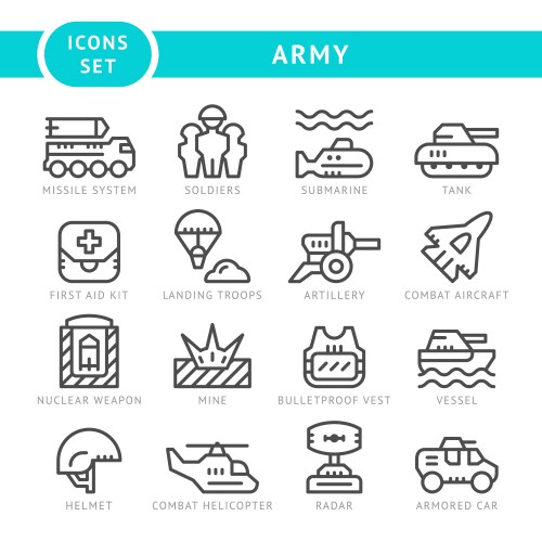 Military Icon Set - 35 Icons – Royalty-Free Vector | VectorStock