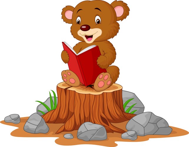 Cartoon baby bear reading a book Royalty Free Vector Image