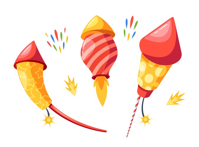 Firework rockets with burning wicks isolated Vector Image