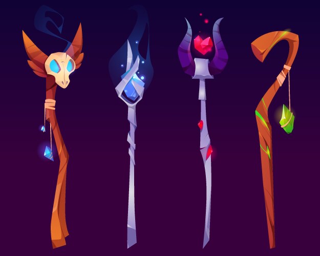 Magic wizard staff set Royalty Free Vector Image