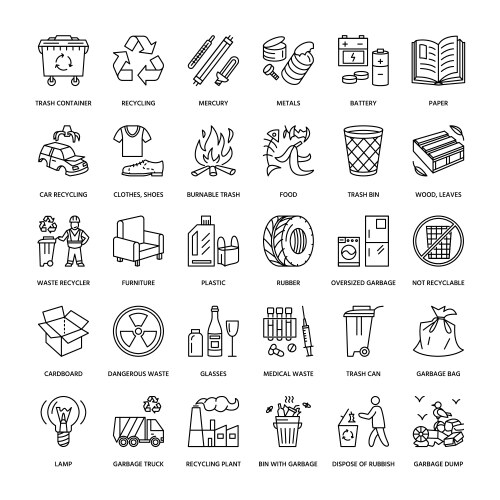 Big set waste sorting recycling thin line Vector Image