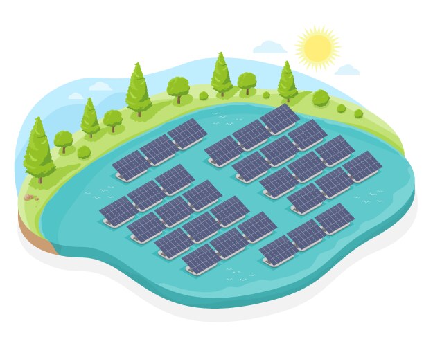 Flat cartoon side view of offshore solar farm Vector Image
