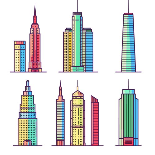 Colorful skyscrapers urban buildings graphic Vector Image