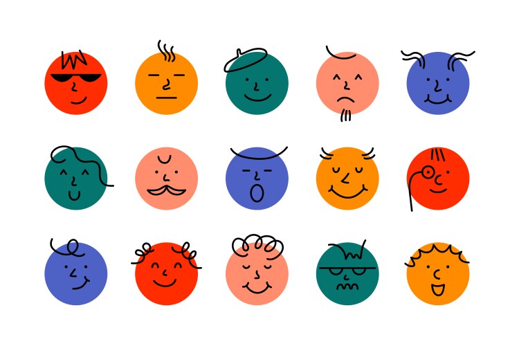 Abstract smile face icons cartoon round emoji Vector Image