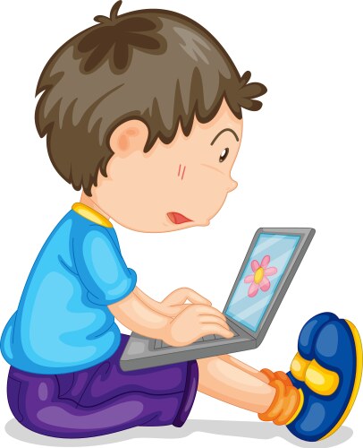 Little boy working on laptop computer Royalty Free Vector