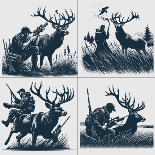 Deer hunting scene silhouette dad Royalty Free Vector Image