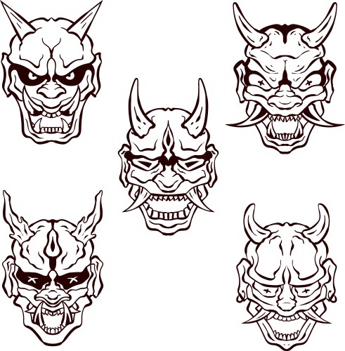 Oni hannya mask art 2 - outlined Royalty Free Vector Image
