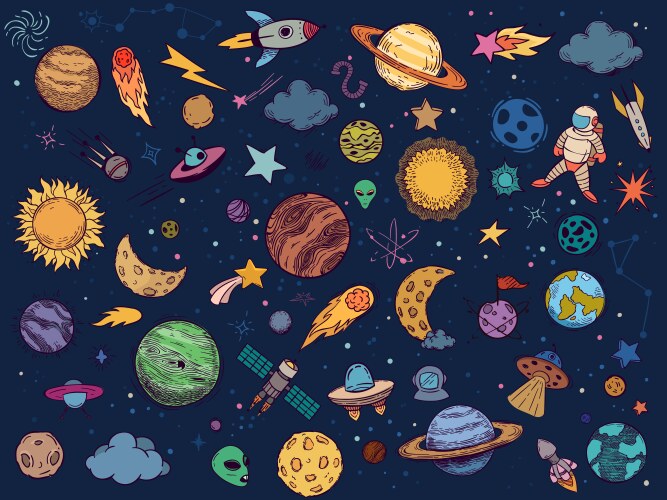 Seamless pattern of planets in open space Vector Image
