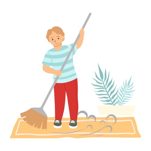 Boy and girl sweeping the floor Royalty Free Vector Image