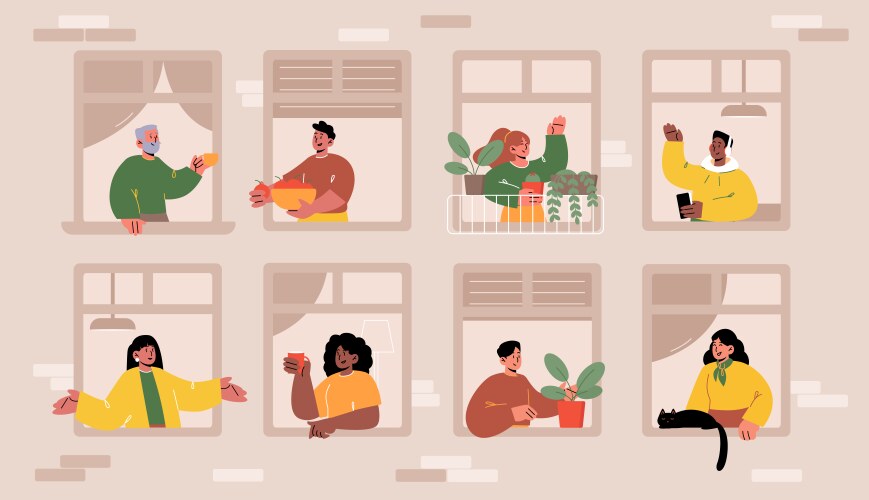 Windows with people opened window neighbors Vector Image