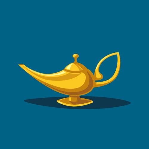 Golden magic lamp fable cartoon Royalty Free Vector Image