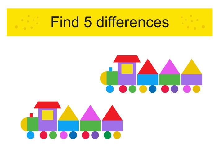 Find 5 differences logic puzzle game for kids Vector Image