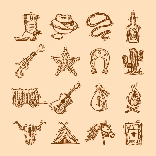 Cowboy western set of objects Royalty Free Vector Image