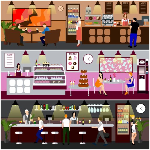 Cafe mall food court interior cartoon Royalty Free Vector