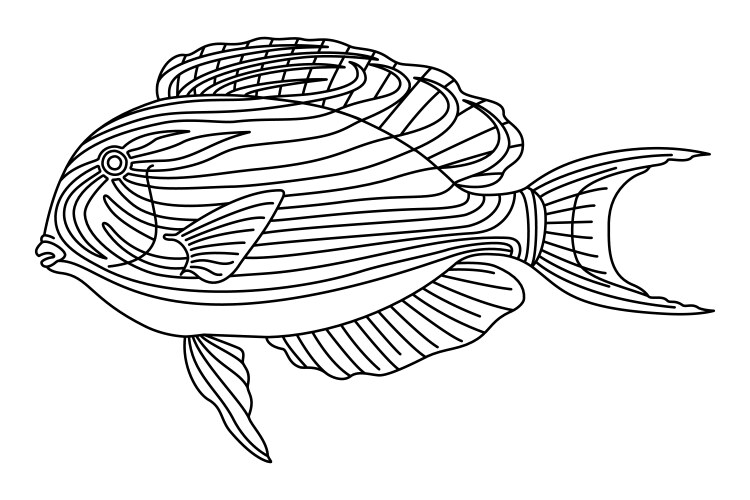 Tropical fish hand drawn line art coloring page Vector Image