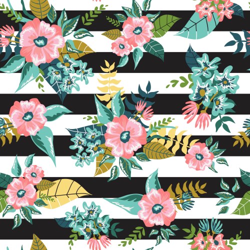 Floral pattern with stripes Royalty Free Vector Image